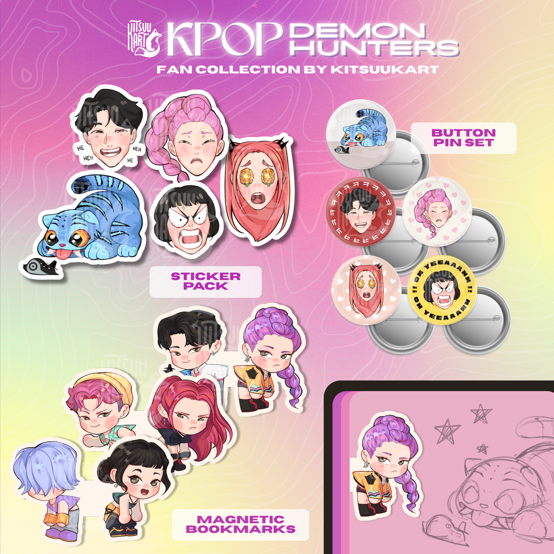 KPOP DEMON HUNTERS FAN MERCH BY KITSUUKART | KDH ART MERCH – kitsuukart